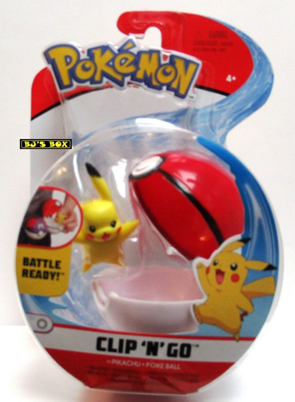 PokeMon Clip N Go PIKACHU + Poke Ball Battle Ready PokeBall Red White ...