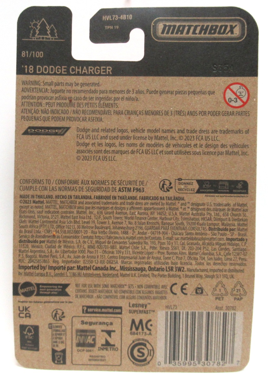 2024 Matchbox ’18 DODGE CHARGER White Mopar 4dr Sedan #81/100 MBX Road ...
